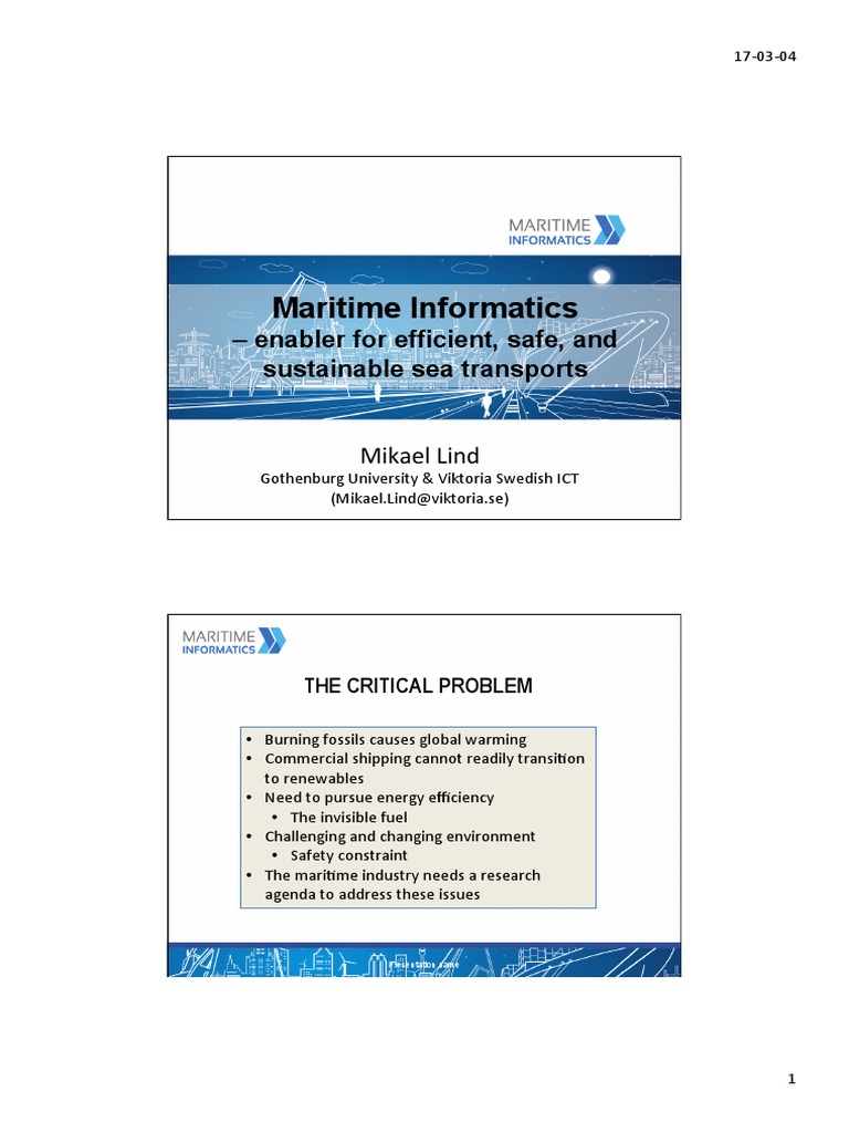 Maritime Informatics: - Enabler For Efficient, Safe, and Sustainable ...