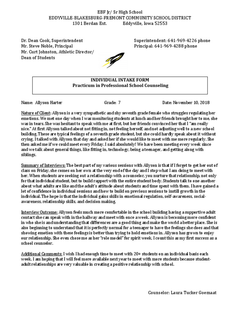 Individual Counseling Intake Form | PDF | Psychology | Psychological ...