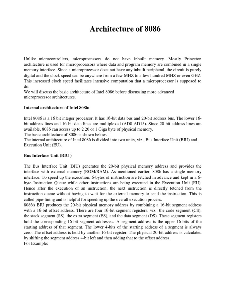 Architecture of 8086 | PDF | Microprocessor | Computer Memory