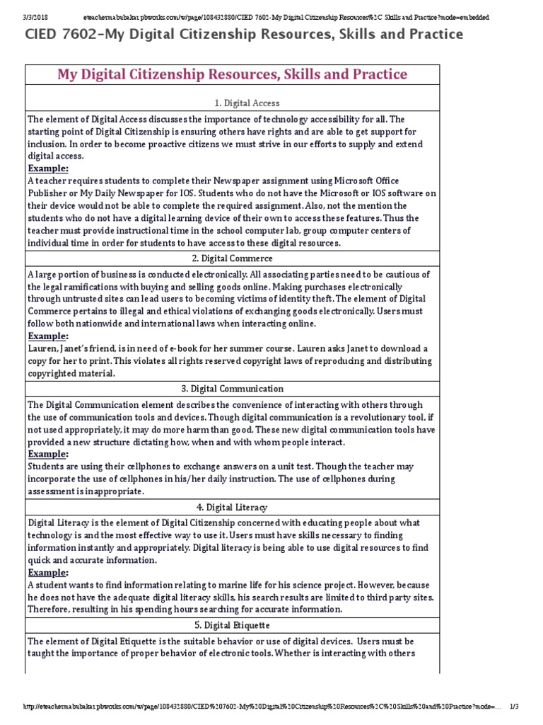My Digital Citizenship Resources, Skills and Practice | PDF | Mobile ...