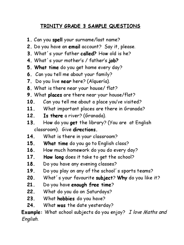 Trinity Grade 3 Sample Questions (1)
