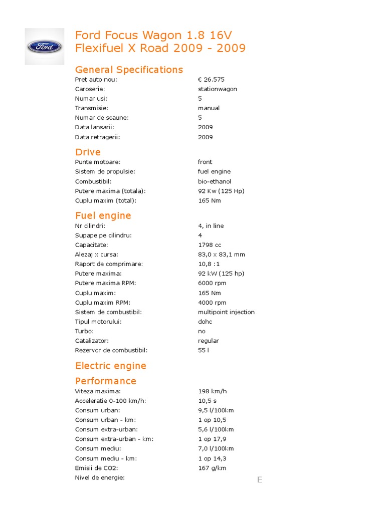2009 Ford Focus X Road Specs & Price | PDF