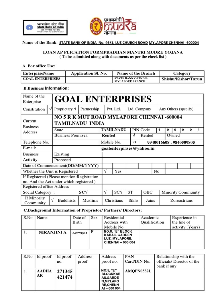Common Loan Application Form Under Pradhan Mantri MUDRA Yojana | PDF | Credit (Finance ...