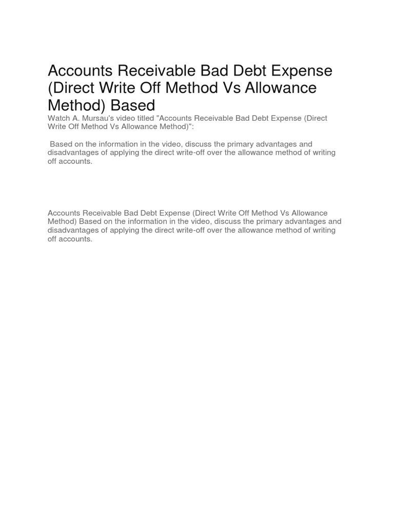 Direct Write-Off vs. Allowance Methods | PDF | Business