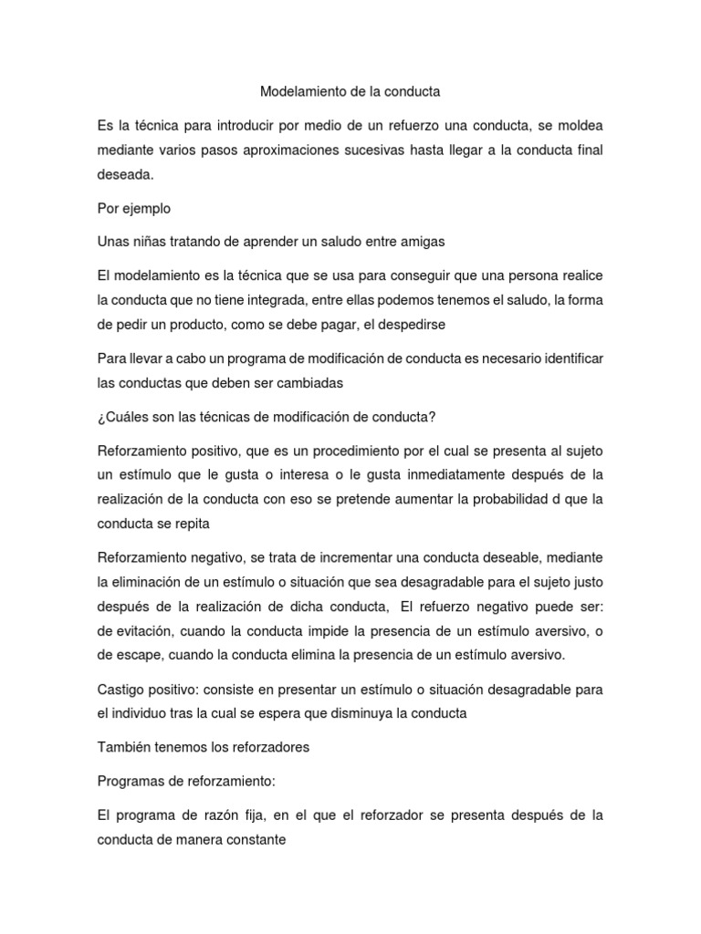 Modelamiento de La Conducta Psico. Experimental | PDF | Reforzamiento ...