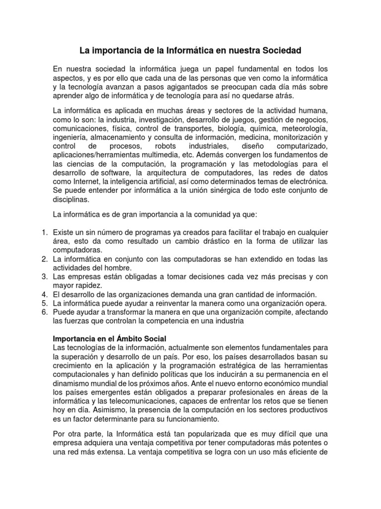 Lectura de Informatica | Ciencias de la Computación | Informática