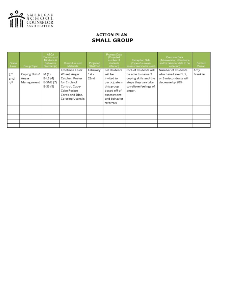 Small Group Action Plan | PDF | Anger | Psychological Concepts