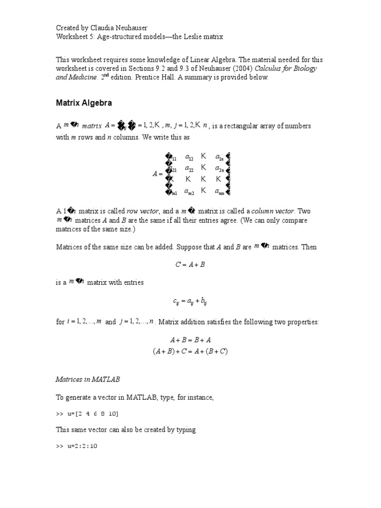 05 Leslie Matrix | PDF | Eigenvalues And Eigenvectors | Matrix ...