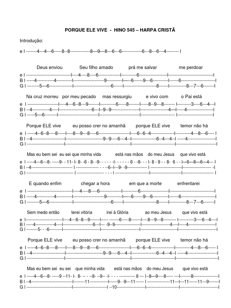 Tablatura do Hino "Porque Ele Vive" | PDF | Religião e crença