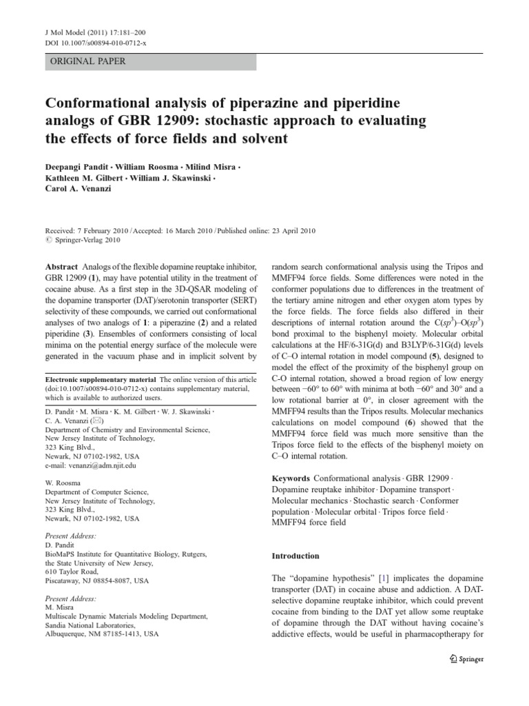 Conformational Analysis of Piperazine and Piperidine Analogs of GBR ...