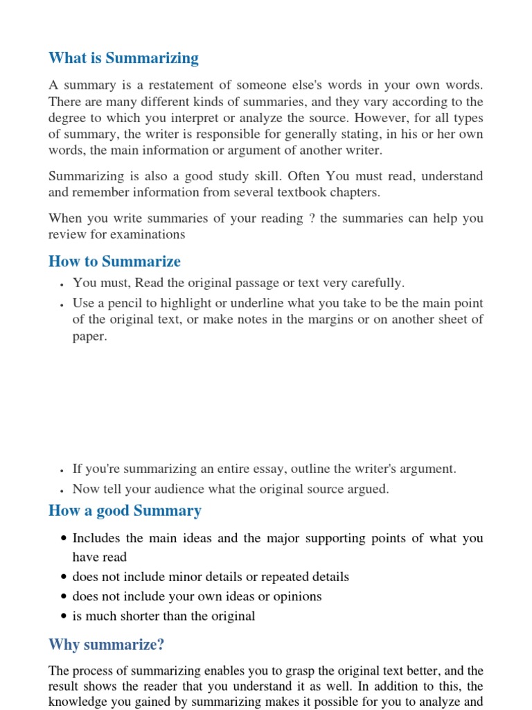 What Is Summarizing | PDF