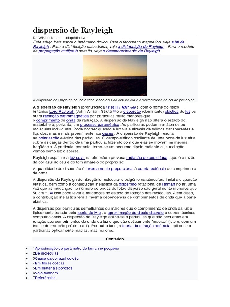 Dispersão de Rayleigh | PDF | Céu | Dispersão (ótica)