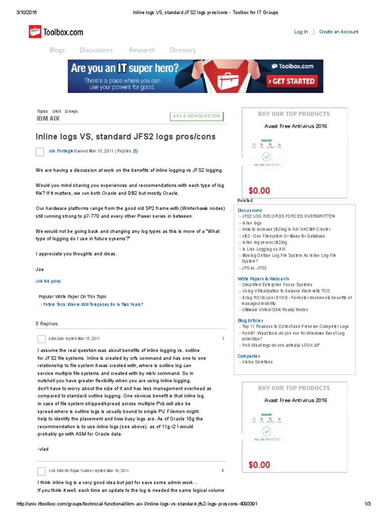 AIX - Inline Logs VS, Standard JFS2 Logs Pros - Cons | PDF | File ...