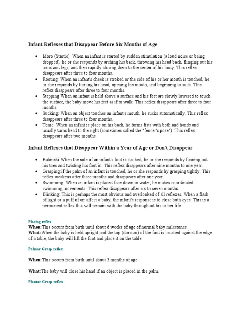 Infant Reflexes That Disappear Before Six Months of Age: Placing Reflex ...