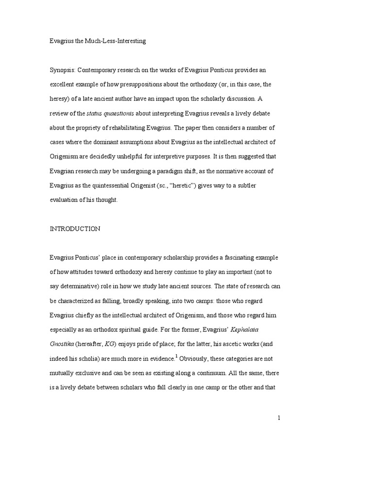 ArT - Cassiday - Evagrius PDF | PDF | Origen | Heresy