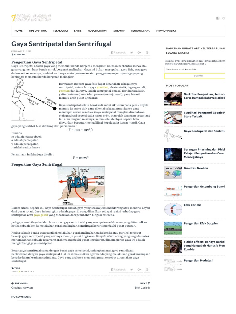 Gaya Sentripetal Dan Sentrifugal - Teknologi Dan Sains Masa Kini ...