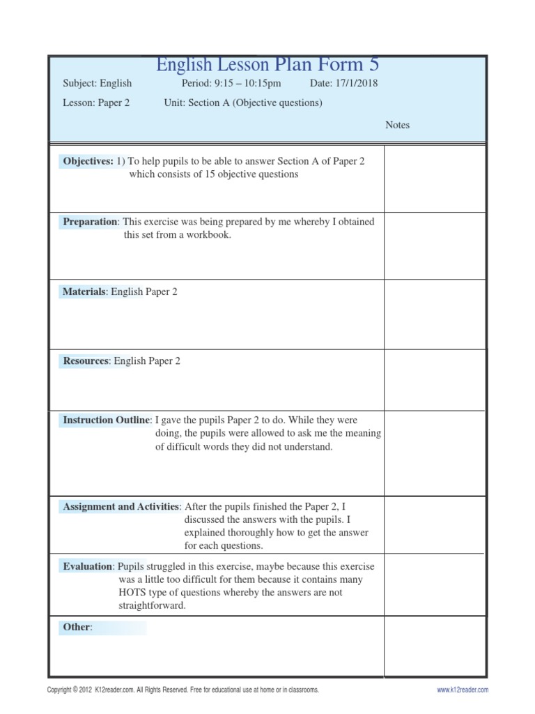 English Lesson Plan Tuition | PDF | Foreign Language Studies
