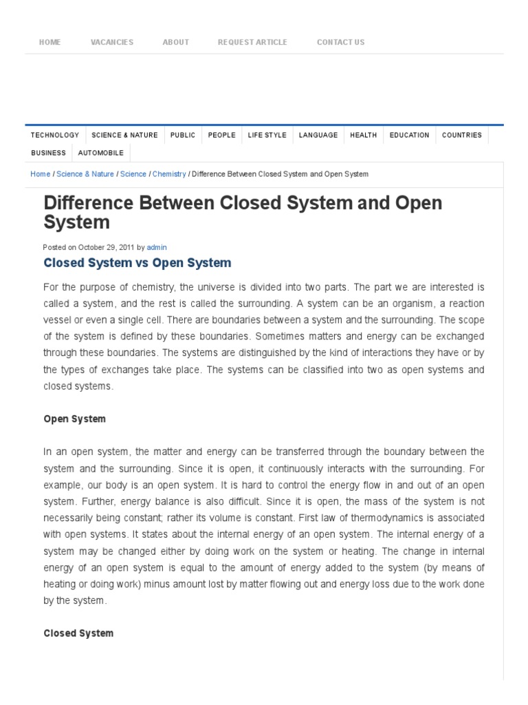 Open vs Closed Systems in Thermodynamics | PDF | Thermodynamics | Materials