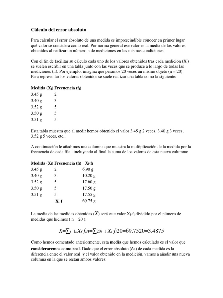 Cálculo Del Error Absoluto | Descargar gratis PDF | Medición ...