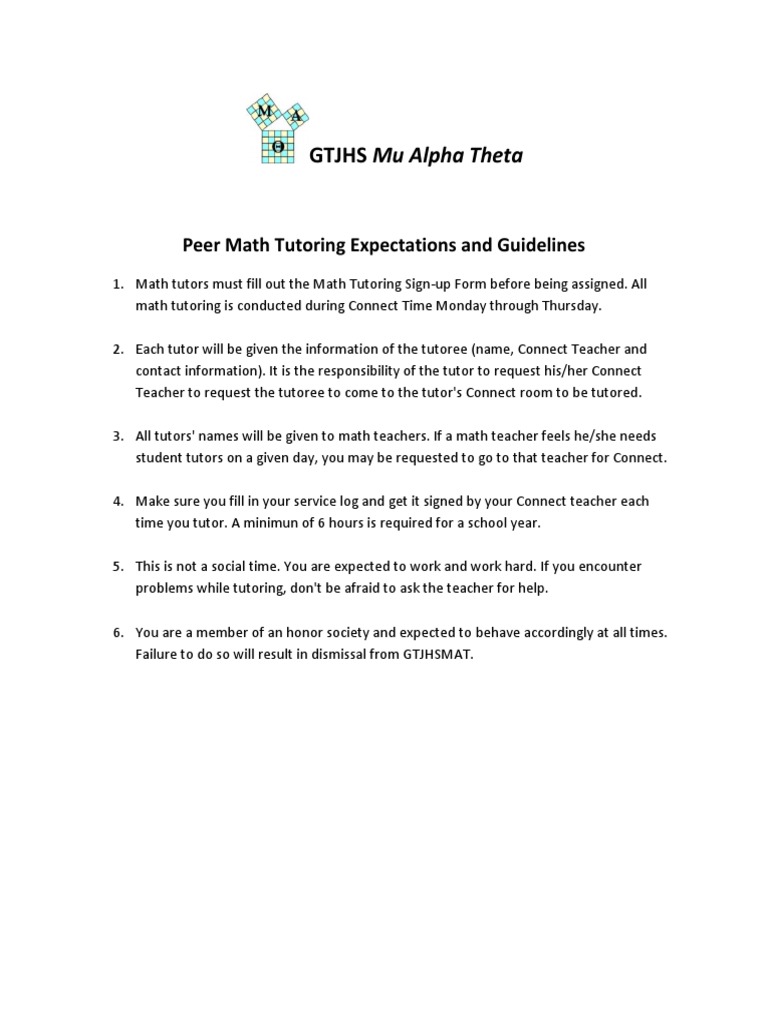 GTJHS Math Tutoring Guidelines | PDF
