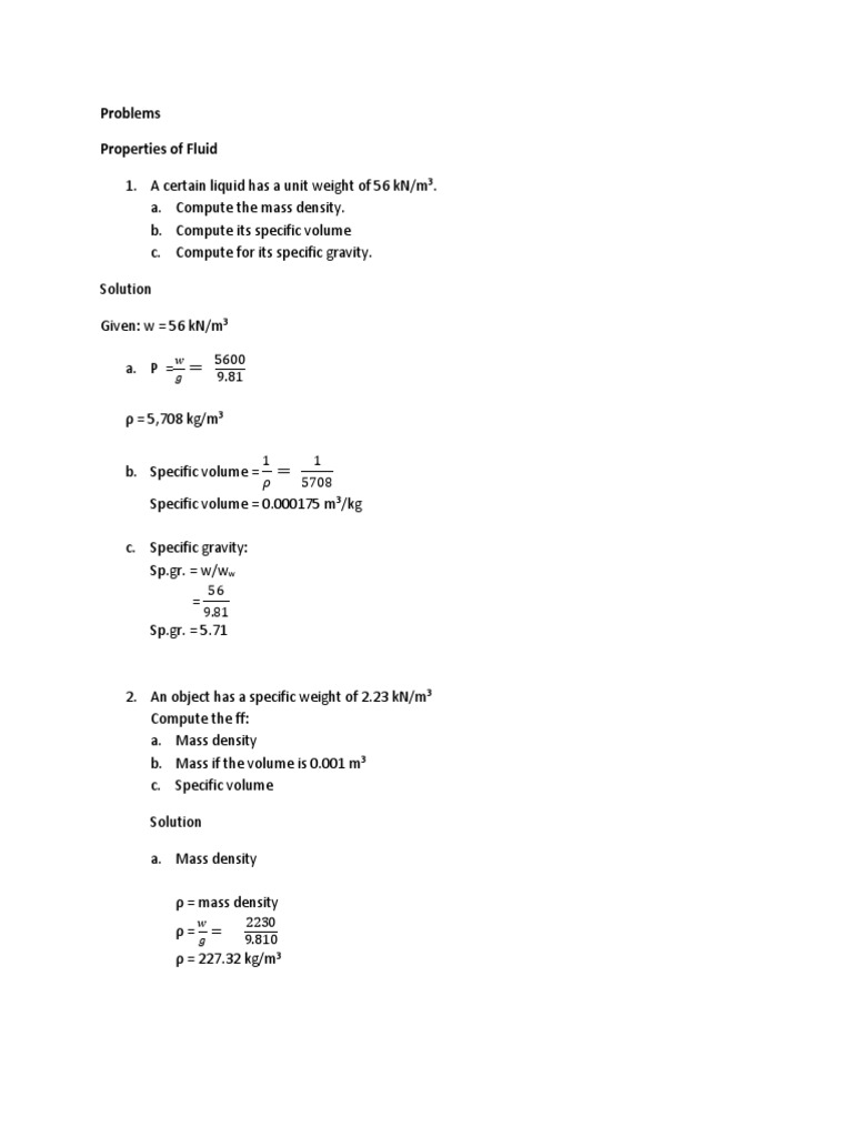 Chapter 1 Problems | PDF | Density | Surface Tension