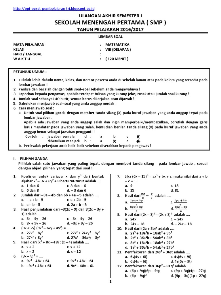 Latihan Soal PAS Kelas 8 Semester 1 | PDF