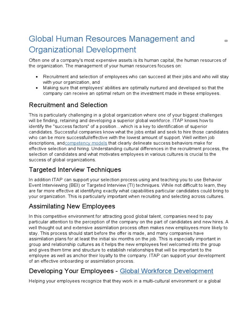 Global Human Resources Management and Organizational Development | PDF ...