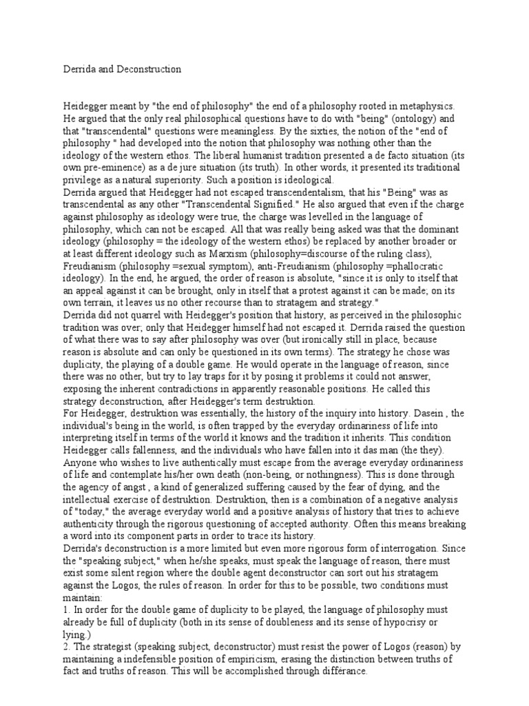 Derrida and Deconstruction | PDF | Phenomenology (Philosophy ...