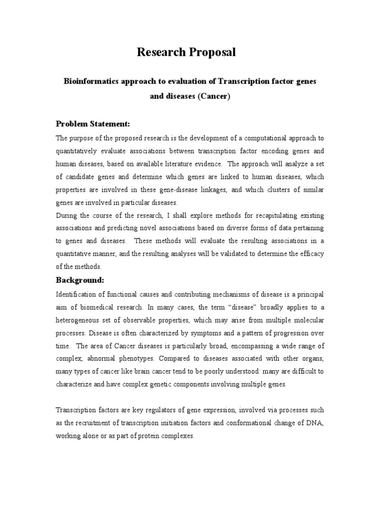 Research Proposal - Bioinformatics approach to evaluation of ...
