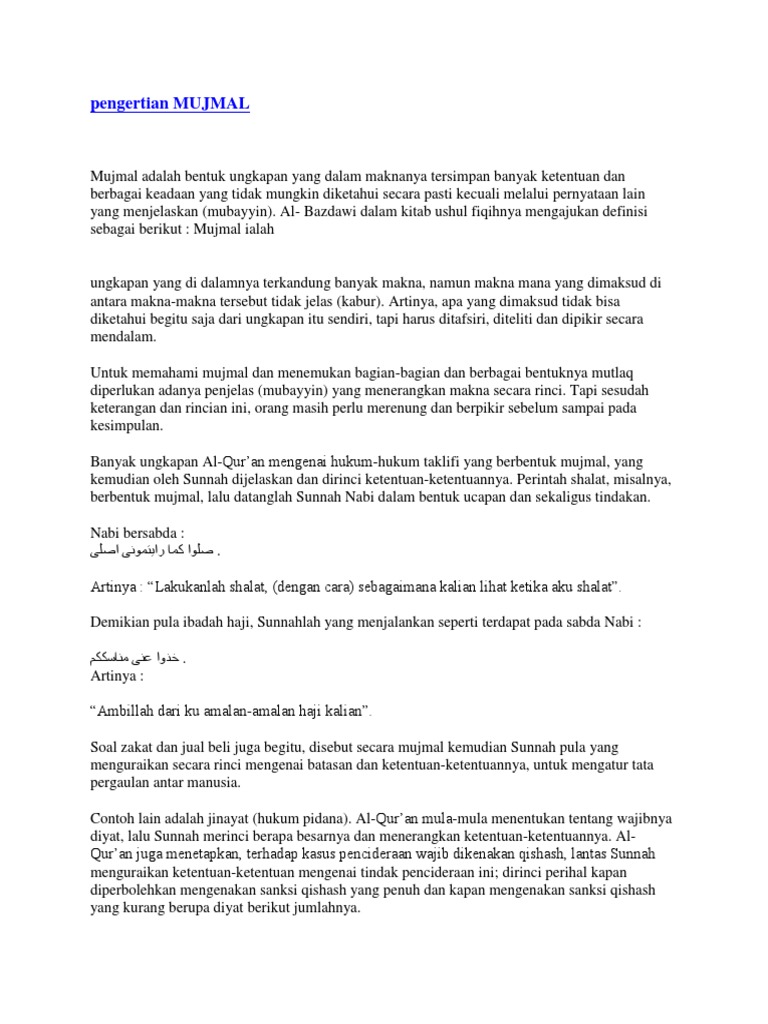 Pengertian MUJMAL | PDF | Agama & Spiritualitas