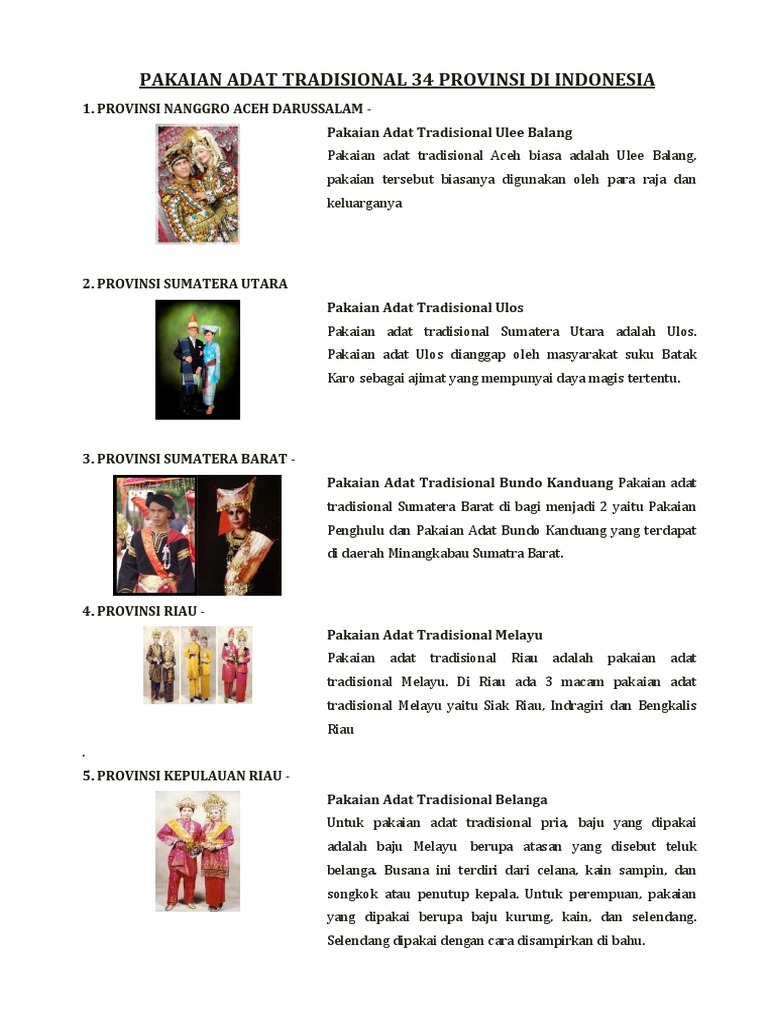 Pakaian Tradisional - Adat 34 Provinsi | PDF