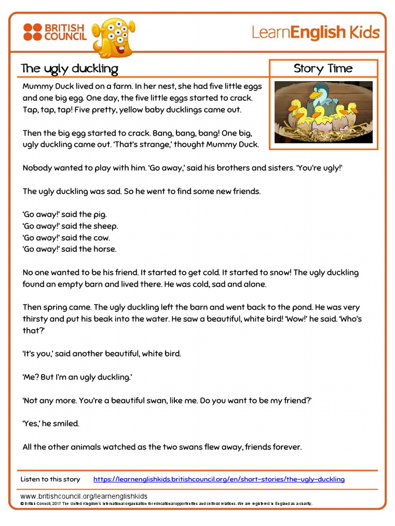 Short Stories Story Time the Ugly Duckling Transcript | The Ugly ...