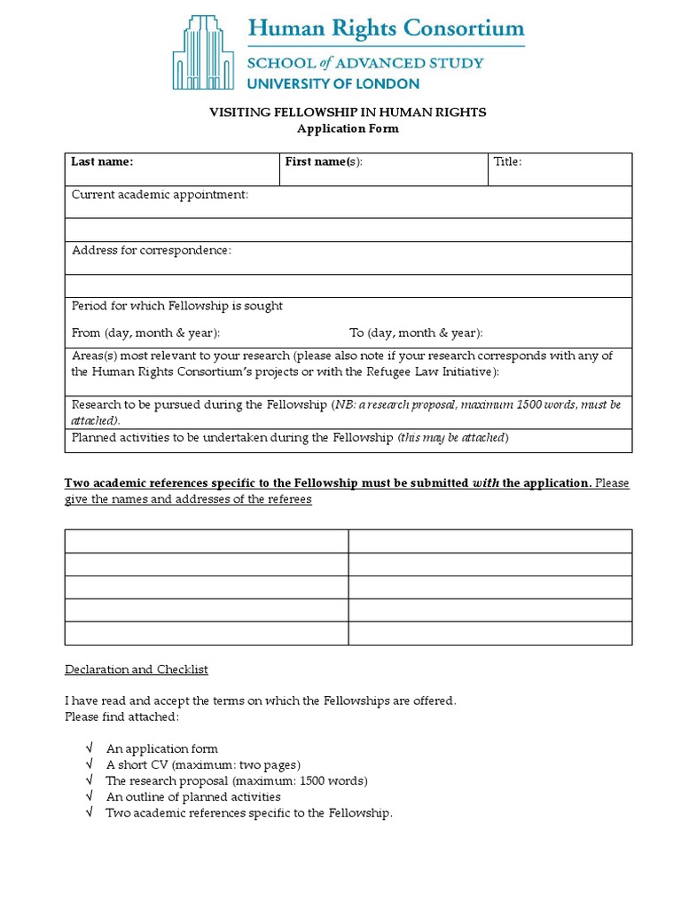 Visiting Fellowship in Human Rights Application Form Last Name: First ...