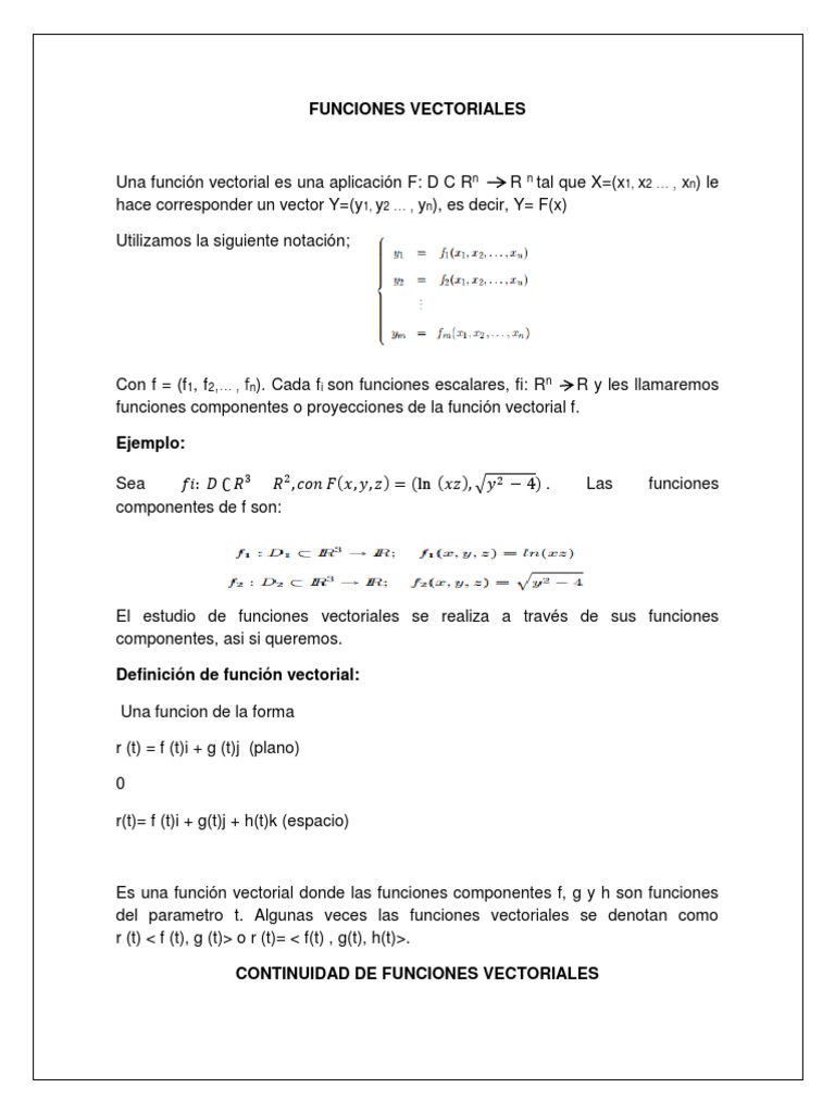 Funciones Vectoriales | PDF | Función continua | Vector Euclidiano