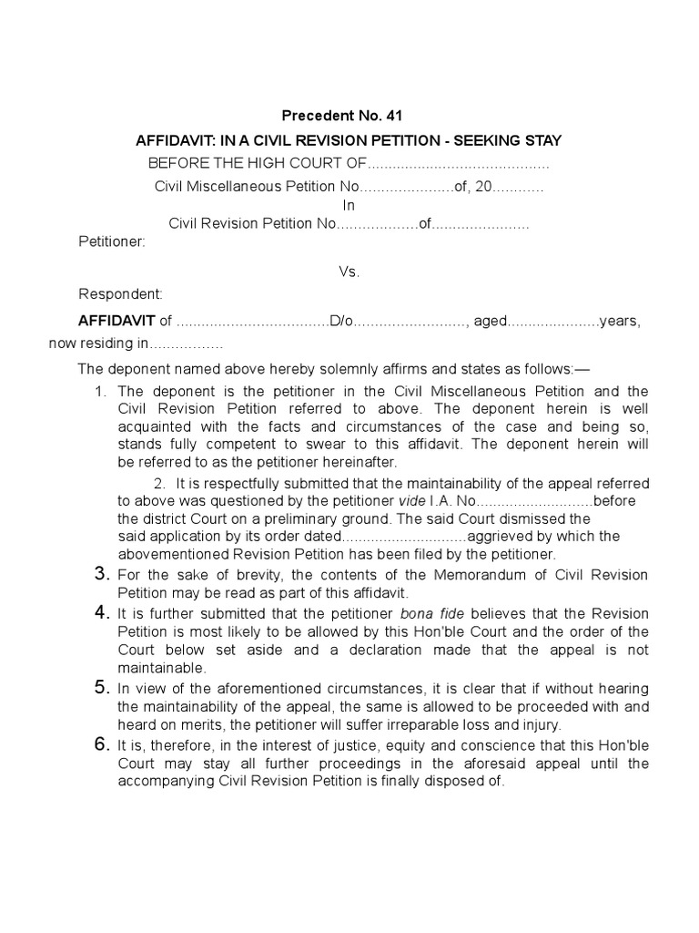 Affidavit- In a Civil Revision Petition - Seeking Stay (1) | Affidavit ...