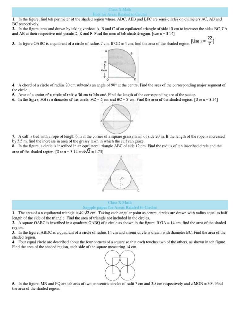 Calculating Areas Related to Circles: A Collection of Word Problems and ...