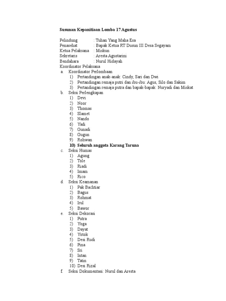 Susunan Kepanitiaan Lomba 17 Agustus | PDF | Perjalanan