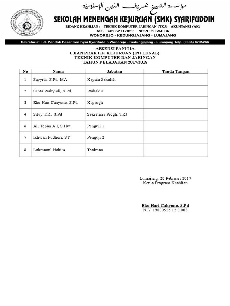 ABSENSI Panitia Ukk Tryout | PDF