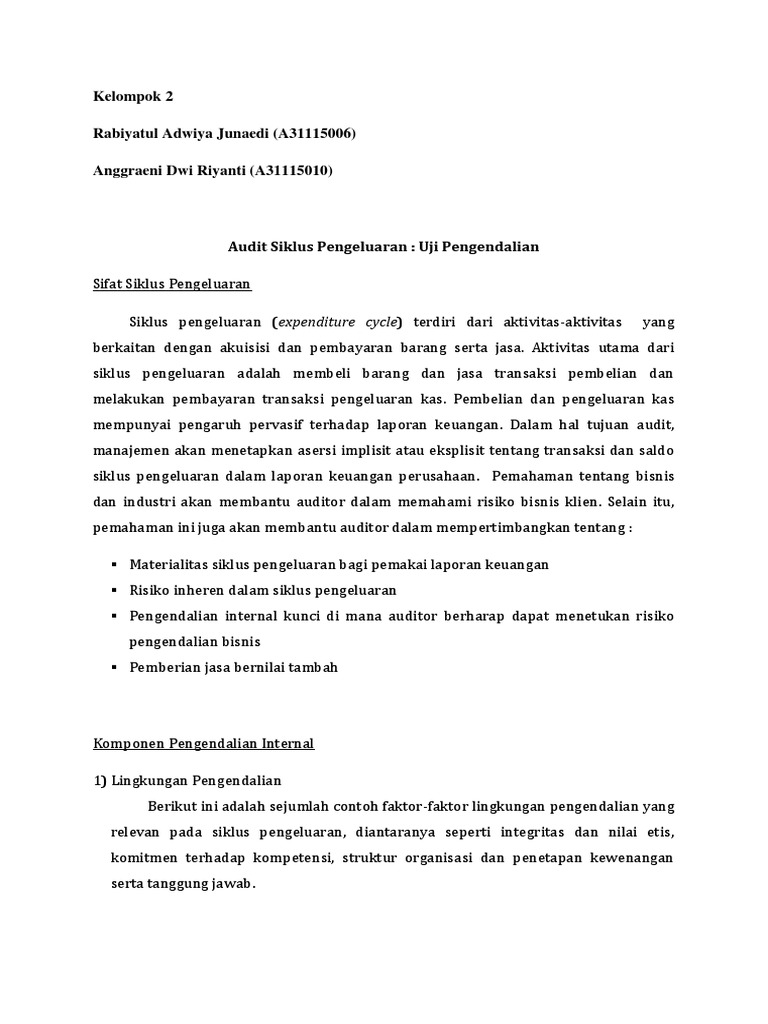 RMK Bab 15 Audit Siklus Pengeluaran - Uji Pengendalian | PDF