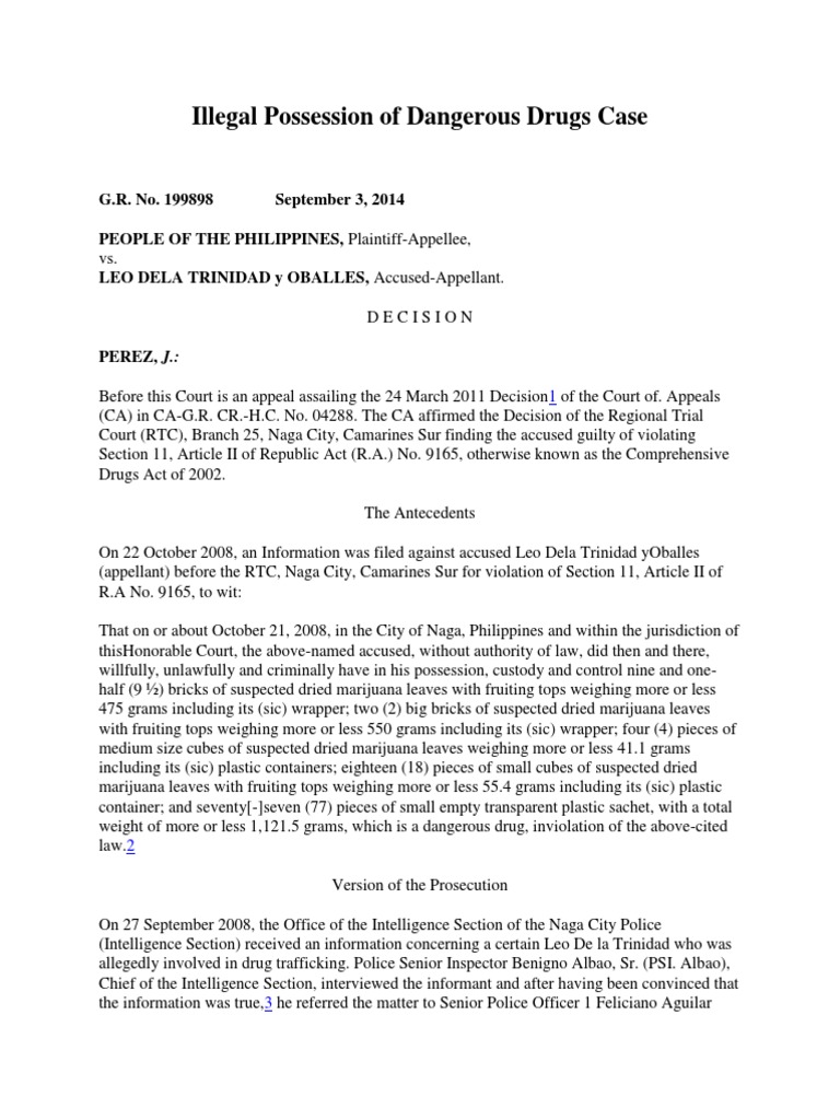 Illegal Possession of Dangerous Drugs Case | PDF | Burden Of Proof (Law ...