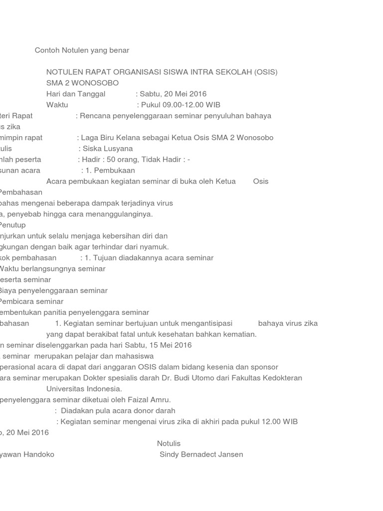 Contoh Notulen Rapat OSIS yang Baik | PDF | Karier & Perkembangan ...
