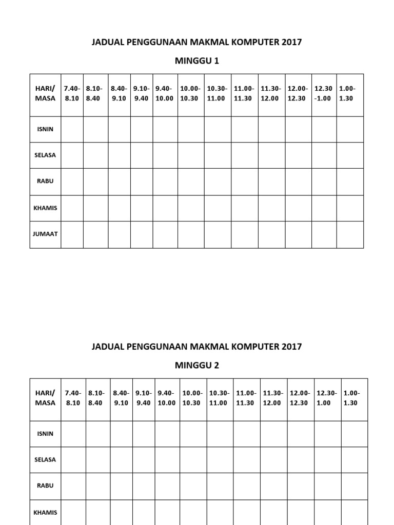Jadual Penggunaan Makmal Komputer 2017 | PDF