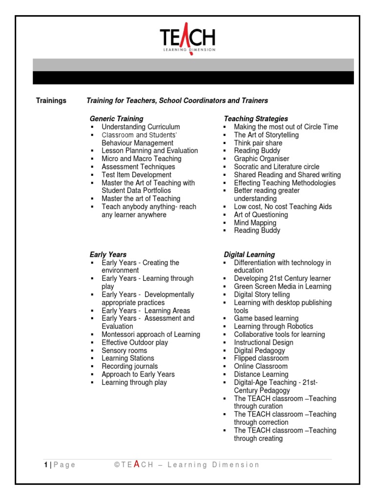 List of Trainings | Pedagogy | Instructional Design