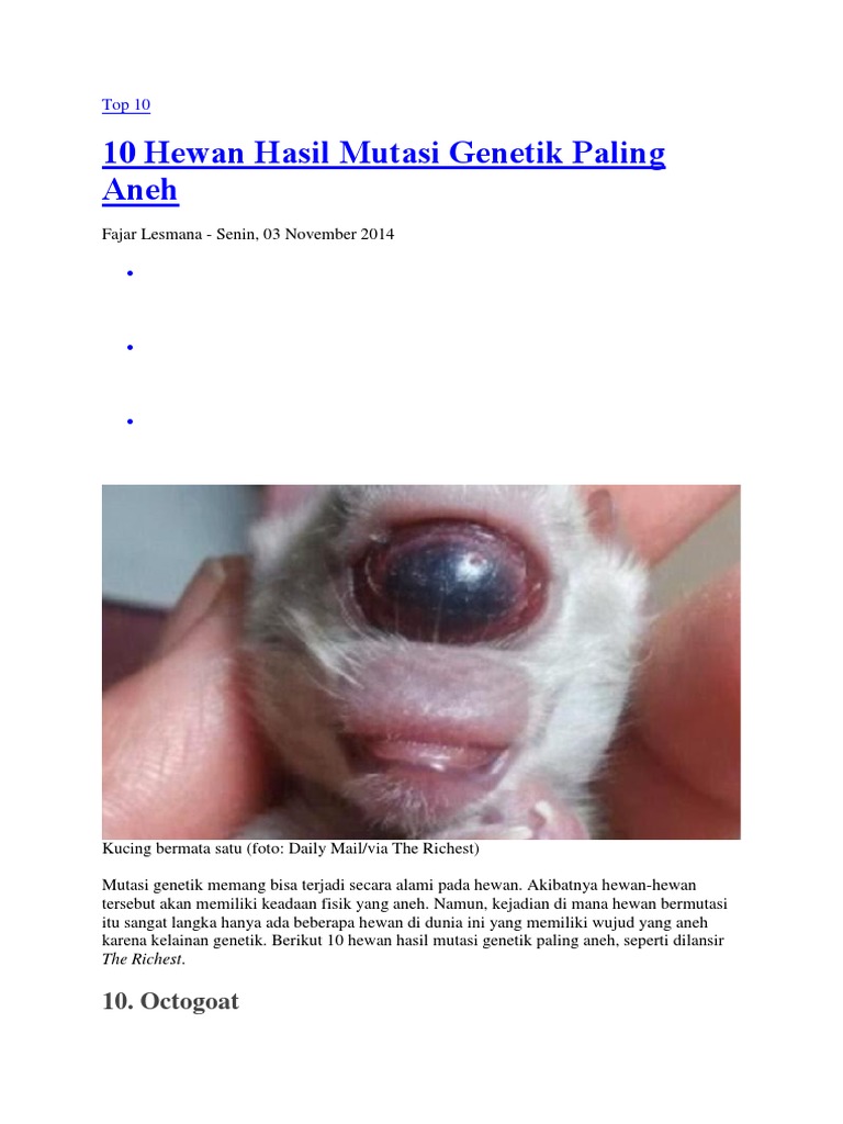 10 Hewan Mutasi Genetik Paling Aneh | PDF
