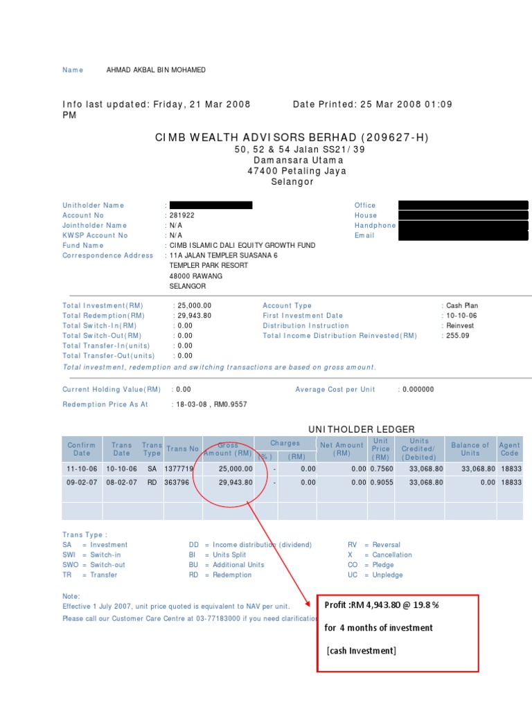 Sample Unit Trust Ledger - Important | PDF | Investing | Debits And Credits
