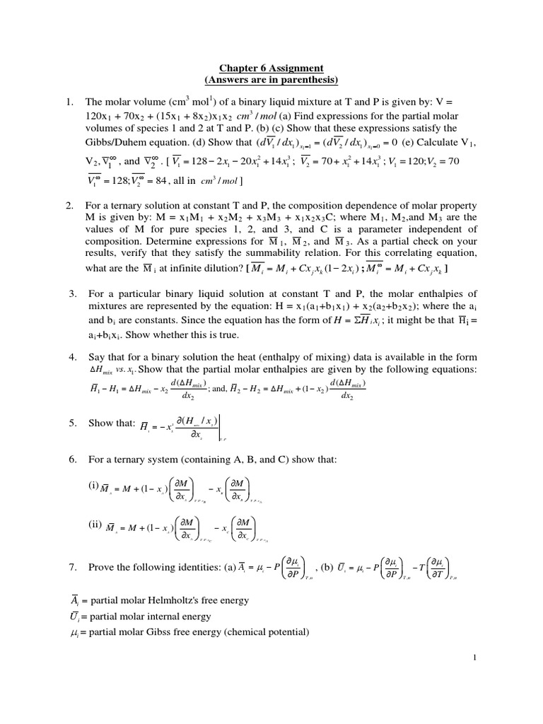 Ch 6 Assignment Pdf Molar Concentration Mole Unit