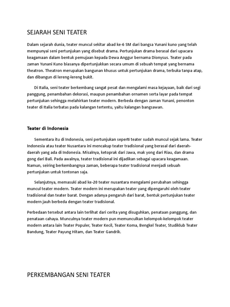 Sejarah Seni Teater | PDF