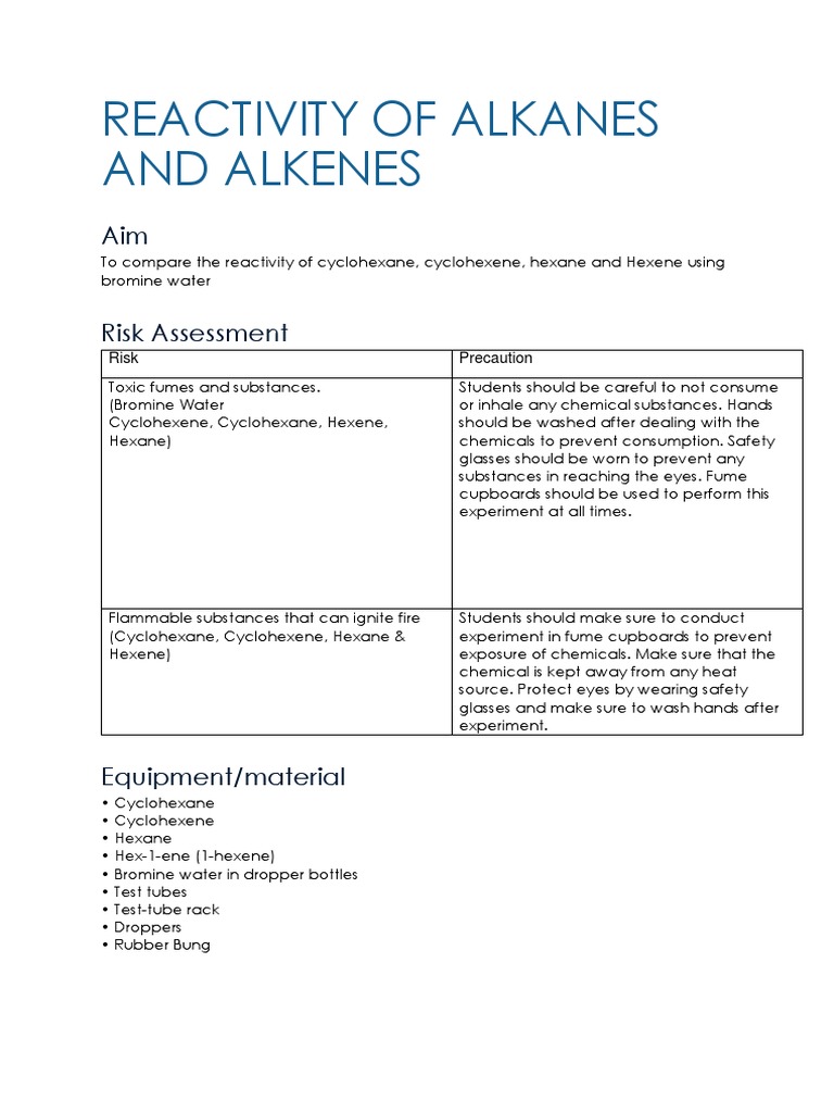 Reactivity of Alkanes and Alkenes | PDF | Chemical Bond | Alkene