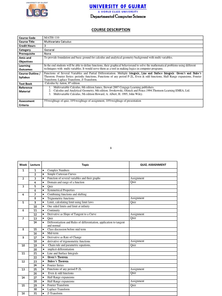 Departmentof Computer Science: Course Description | PDF | Derivative ...