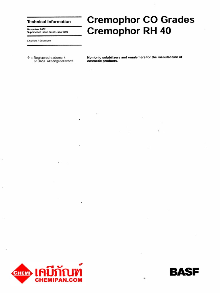 Cc0308 Spec Cremophor Rh40 | PDF